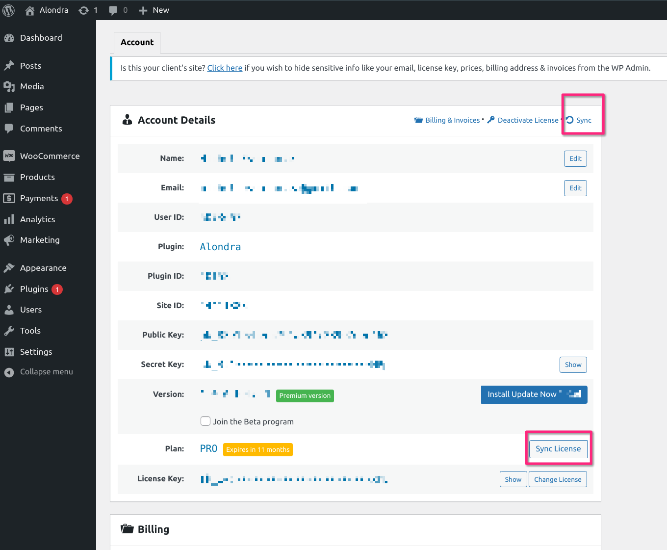 How to hide the Account Details (Freemius) from client's site? - Midrinet